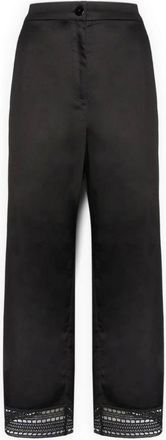 Elena Miro Femme, Pantalons, Noir, Taille: 52 FR Pantalon en coton m&eacute;lang&eacute; avec dentelle