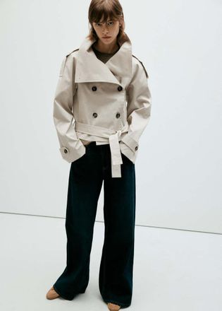 Mango Trench crop double boutonnage gris clair/pastel - Femme - XXS - MANGO