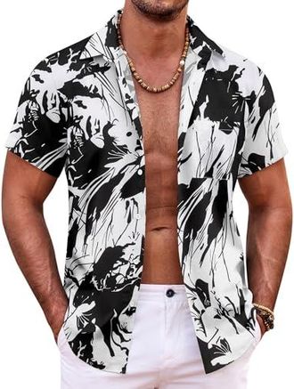 Coofandy Chemise hawa&iuml;enne d&eacute;t&eacute; &agrave; Manches Courtes pour Homme - Chemise boutonn&eacute;e l&eacute;g&egrave;re - Chemise d&eacute;contract&eacute;e