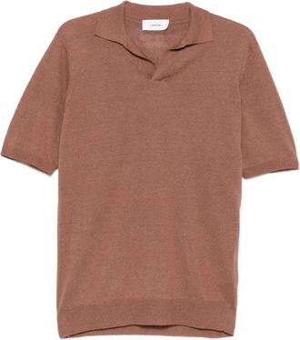 Lardini Homme, Tops, Brun, Taille: L Polo Sans Boutons en Lin et Coton Tricot&eacute;