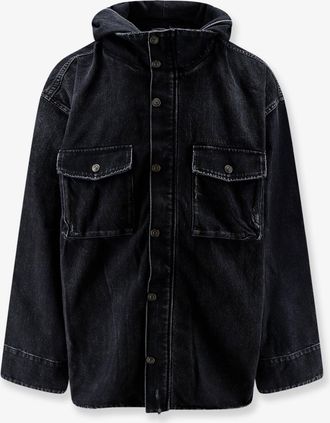 Balenciaga Black denim jacket with embroidered logo on the front - BALENCIAGA - gender_Man