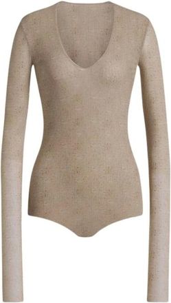 Alberta Ferretti Femme, Tops, Brun, Taille: 36 FR Body en tulle &agrave; manches longues