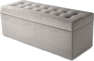 MG Design Polsterhocker 45 x 120 cm Silber mit großem Stauraum (ca. 140 L), bis 300 kg belastbar, weich mit dezentem Schimmer, pflegeleicht - Wohnbereich, Schla