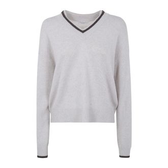 Brunello Cucinelli Femme, Pulls, Gris, Taille: 42 FR Pull en cachemire &agrave; col en V
