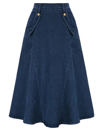Belle Poque Damen Jeansr&ouml;cke Vintage Elastische Hohe Taille A-Linie Lange Maxi Jeansr&ouml;cke mit Taschen, Dunkelblau, Mittel