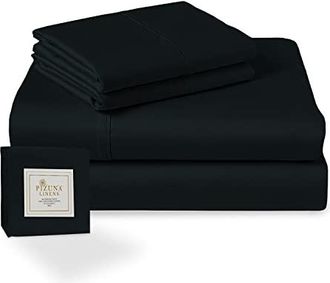 Pizuna Coton Peign&eacute; Parure de Lit 90x200 cm Noire, 100% Coton Longue dur&eacute;e 400 Fils de Satin Comprend 1 Drap Housse, 1 Drap Plat, 1 Taie doreiller (Coton Dra