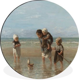 MuchoWow Wandbild Rund Wanddeko Deko Wohnzimmer Bilder 90x90 cm Alte Meister - Kunst - Kinder des Meeres - Jozef Israëls