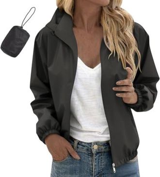 Minetom Imperméable Pour Femmes Veste De Pluie Légère Manteau Et Pliable Avec Capuche Et Poche Style Trench-Coat A Noir S