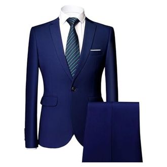 Generic Blazer 2 pi&egrave;ces pour homme &agrave; 1 bouton - Veste solide et pantalon - Blazer &agrave; revers crant&eacute; pour mariage, bal de fin dann&eacute;e, f&ecirc;te, noir fonc&eacute;, 6XL
