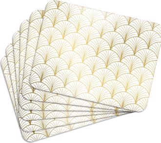 MG Design Set aus 6 Kork-Platzsets - Leaf Deco Gold - 30 x 40 cm - hitzebest&auml;ndig & abwischbar, mit Korkr&uuml;ckseite