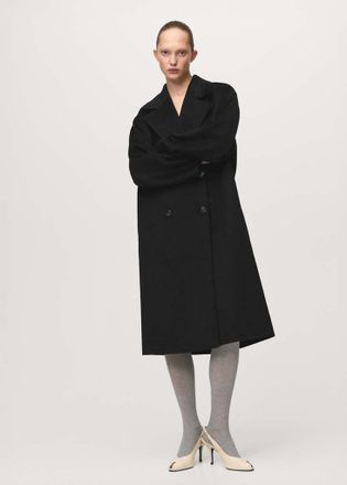 Mango Manteau laine fait main oversize noir - Femme - XS - MANGO