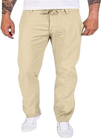 Generic Hommes Printemps et Été Pantalon Décontracté Tout Couleur Unie Peinture Coton Loose Plus Size Pantalons Mode Plage Poches Pantalon Vêtements en Peluch