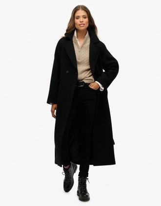 Superdry manteau long relaxed en m&eacute;lange de laine noir