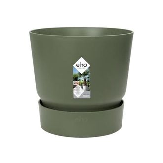 ELHO Greenville Rond 55cm - Grand Pot de Fleurs dExt&eacute;rieur - R&eacute;servoir deau - Plastique 100% recycl&eacute; - Vert/Leaf Green