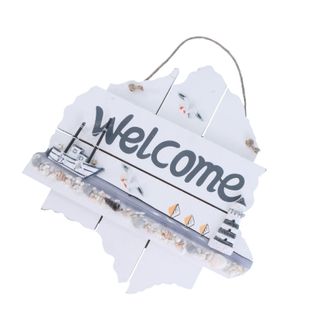 Cabilock Mediterranes Holz Willkommensschild Türschild mit Begrüßungsaufdruck Hängende Holzdekoration mit glatten Kanten Kreative Haustür Deko für Bar Club Ges