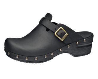 Sanita | Sanila Offener Clog | Original handgemachte, Flexible Leder Clogs für Damen | Anatomisch geformtes Fußbett mit weichem Schaum | Schwarz | 38 EU