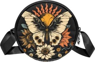 Generic Sac &agrave; bandouli&egrave;re rond pour femme, petit sac &agrave; bandouli&egrave;re vintage avec fermeture &eacute;clair, bretelles r&eacute;glables, style d&eacute;contract&eacute; pour femmes et filles