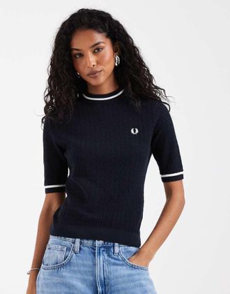 Fred Perry Top &agrave; manches courtes en maille textur&eacute;e - Bleu marine