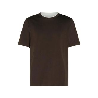 Brunello Cucinelli Baumwoll-T-Shirt mit Lagen-Look-Besatz - - Tops - Herren - Braun - M