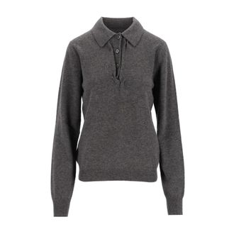Maison Margiela Pullover-Polohemd aus Wolle mit drapierter Kragenl&ouml;sung - - Knitwear - Damen - Grau - S