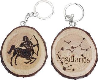 Generico Porte-cl&eacute;s en bois naturel avec symbole astrologique du Sagittaire et constellation Sagittaire, marron, Taille Unique