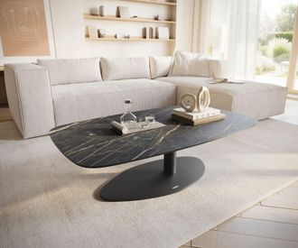 DELIFE Couchtisch Edge Boot 120x70 cm Keramik Laminam Noir Desir Braun Vibany Metall Schwarz, Couchtische