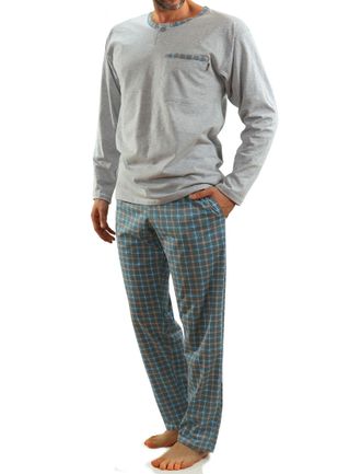 Sesto Senso Herren Schlafanzug Lang Baumwolle Pyjama Langarm Shirt mit Tasche Pyjamahose Zweiteilig Set Bunt Nachtw&auml;sche XXL Melange