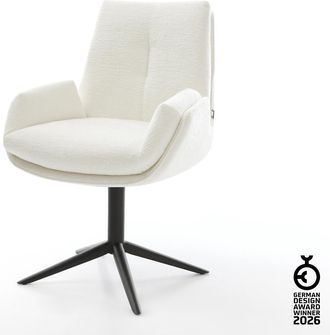 DELIFE Drehstuhl Clea-Flex Boucl&eacute; Soft Beige Fu&szlig;kreuz Schwarz 360&deg; drehbar Wippfunktion, Esszimmerst&uuml;hle
