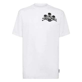 Philipp Plein Homme, Tops, Blanc, Taille: 2XL T-Shirt Col Rond T&ecirc;te de Mort