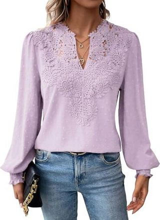 Onsoyours Chemise Femme Chic Et Élégant Haut Dentelle Femme Chemise Victorien À Manche Longue Chemisier Ajouré Top Blouse Renaissance Elégant Vintage Mode A Vio