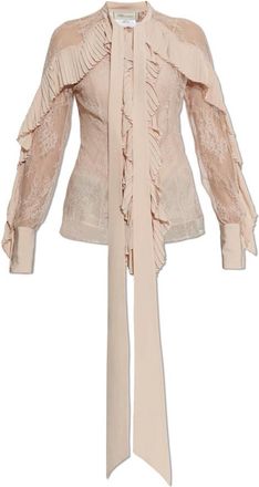 Blumarine Spitzenbluse mit Schleife am Ausschnitt - - Blouses & Shirts - Damen - Rosa - XS