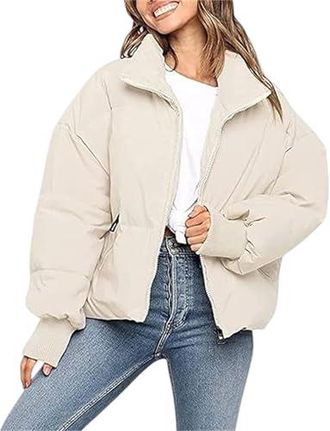 Generic Doudoune courte dhiver pour femme, baggy chaude, matelass&eacute;e, manteau dext&eacute;rieur court rembourr&eacute;, abricot, XXL