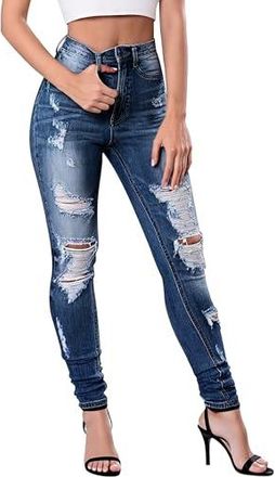 Fengbay Jean Skinny Femme, Taille Haute Extensible Mode Slim Pantalon Stretch Jeans Déchirés Slim Fit Denim Pants