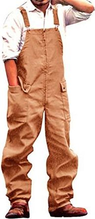 Minetom Salopette en Jean Homme Salopette Loose Overalls Combinaison Denim Rétro Salopette en Jeans Vintage Pantalon avec Poches B Marron XXL