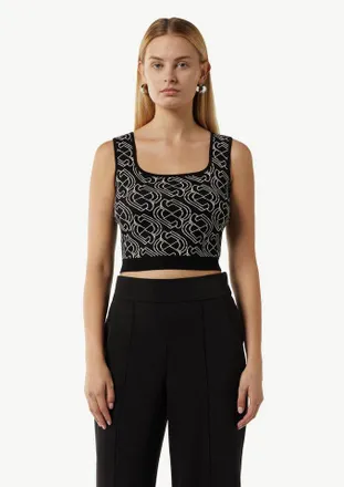 Comma Rundhalspullover Strickpullunder Kurzes Feinstricktop mit grafischem Muster