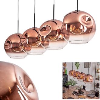 HOFSTEIN H&auml;ngeleuchte Ripoll, H&auml;ngelampe aus Metall/Glas in Schwarz/Kupferfarben/Klar, Leuchte im modernen Retro/Vintage-Design mit Schirmen aus Glas (&Oslash; 30 cm)