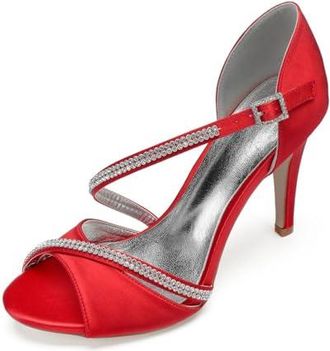 Generic Femmes Mode Bout Ouvert Chaussures De Mari&eacute;e Sandales Stylet Et&eacute; Talon Mariage Soir&eacute;e Chaussures Femmes 10.5Cm,Rouge,41 EU