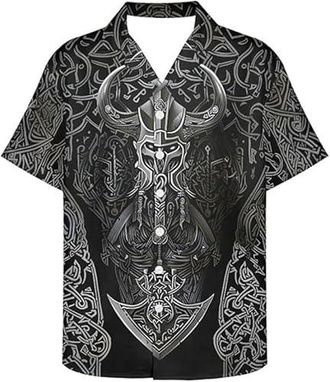 Keephen Viking Impression 3D Chemise &agrave; Boutons Manches Courtes Nouveaut&eacute; Viking Animal Chemise Hawaiienne Vacances &Eacute;t&eacute; Plage Haut
