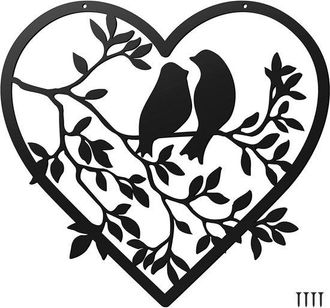 OEM Decorazione Murale In Metallo - Uccellino Su Albero - Decorazione Per La Casa - Design A Forma Di Cuore - 30 X 30 Cm - Nero