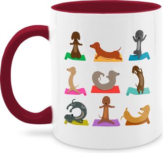 Shirtracer Tasse Tassen 325ml - Hunde - Dackel Yoga Dackel Lustig - 325 ml - Bordeauxrot - geschenke geschenk f&uuml;r hundebesitzer hund dackelmotiv mit hundeliebhab