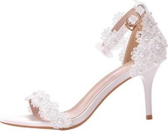 Hemoton Escarpins &agrave; Lacets pour Femme Chaussures de Mariage Blanches Escarpins &Eacute;t&eacute; Confortables et &Eacute;l&eacute;gants