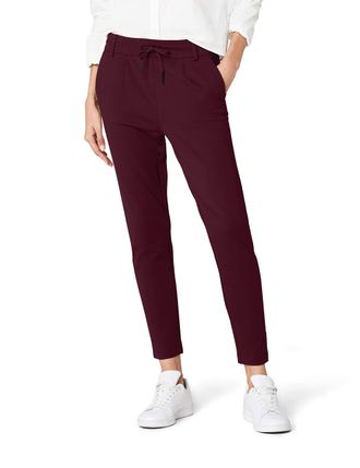 Only Damen Onlpoptrash Life Easy Col Pant PNT Noos Regular Fit Hose Mit Kordelzugverschluss Für Lounge Und Freizeit, Rot,S