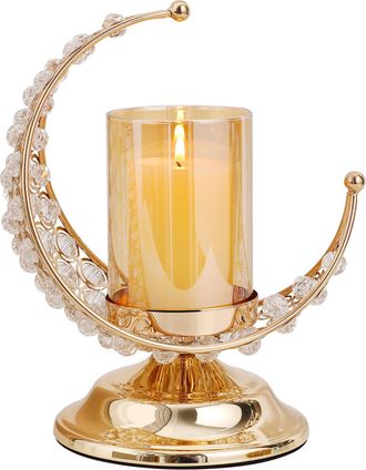 Pretyzoom Ramadan Mond Kerzenhalter Aus Metall Und Glas Goldbeschichtet Teelichthalter Für Islamische Wohnkultur Und Festliche Deko Wie Eid Mubarak