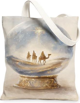 Generic Sacs fourre-tout en toile motif boule de neige de No&euml;l, &eacute;l&eacute;gant sc&egrave;ne de vacances, sacs r&eacute;utilisables, toile artistique l&eacute;g&egrave;re et lavable pour voyage,