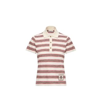 Moncler Gestreiftes Baumwoll-Polohemd - - Tops - Damen - Rot - XS