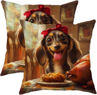 Generic Lustiger Fall Dackel Kissenh&uuml;llen Quadratische Zierkissenbezug Mit Rei&szlig;verschluss Kissenbezug F&uuml;r Sofa Balkon Hotel 45X45Cm 2Er Set