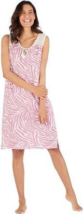Damart Chemise de Nuit en Maille Jersey Pur Coton Femme Rose Imprim&eacute; Taille 54-56 (XXL)