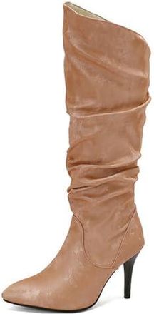 Generic Escarpins &agrave; talon aiguille pour femme - Bout pointu - Large mollet - &Agrave; enfiler - Pour mariage, f&ecirc;te, rose, 37.5 EU