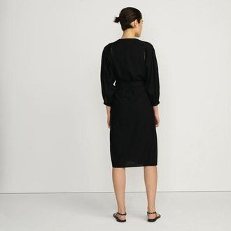 Lands End Leinenmix-Kleid mit Ajourdetail, Damen, Größe:40-42 regular, Schwarz, Leinen/Viskose, by Lands End