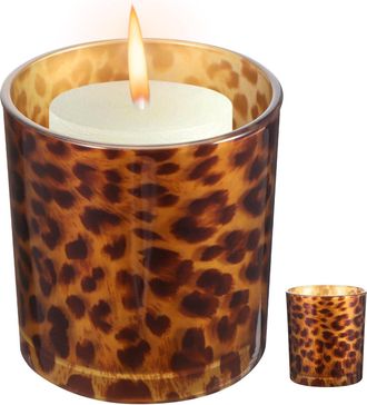 Holibanna Leopardenmuster Glas Kerzenhalter Gelb Mit Flackerndem Licht Und Kreativem Design F&uuml;r Bar Und Wohnraum